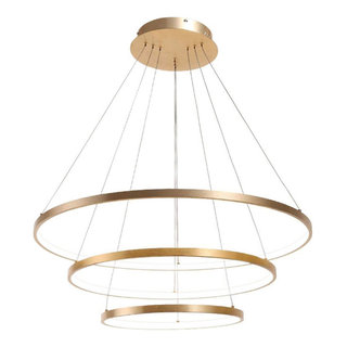 Brushed Gold 3-Rings LED Circular Ceiling Pendant Light - Modern ...