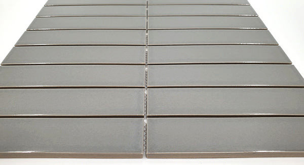 Gio Gray Glossy 1.25" X 6" Stacked Linear Porcelain Mosaic Tile, 11 ...
