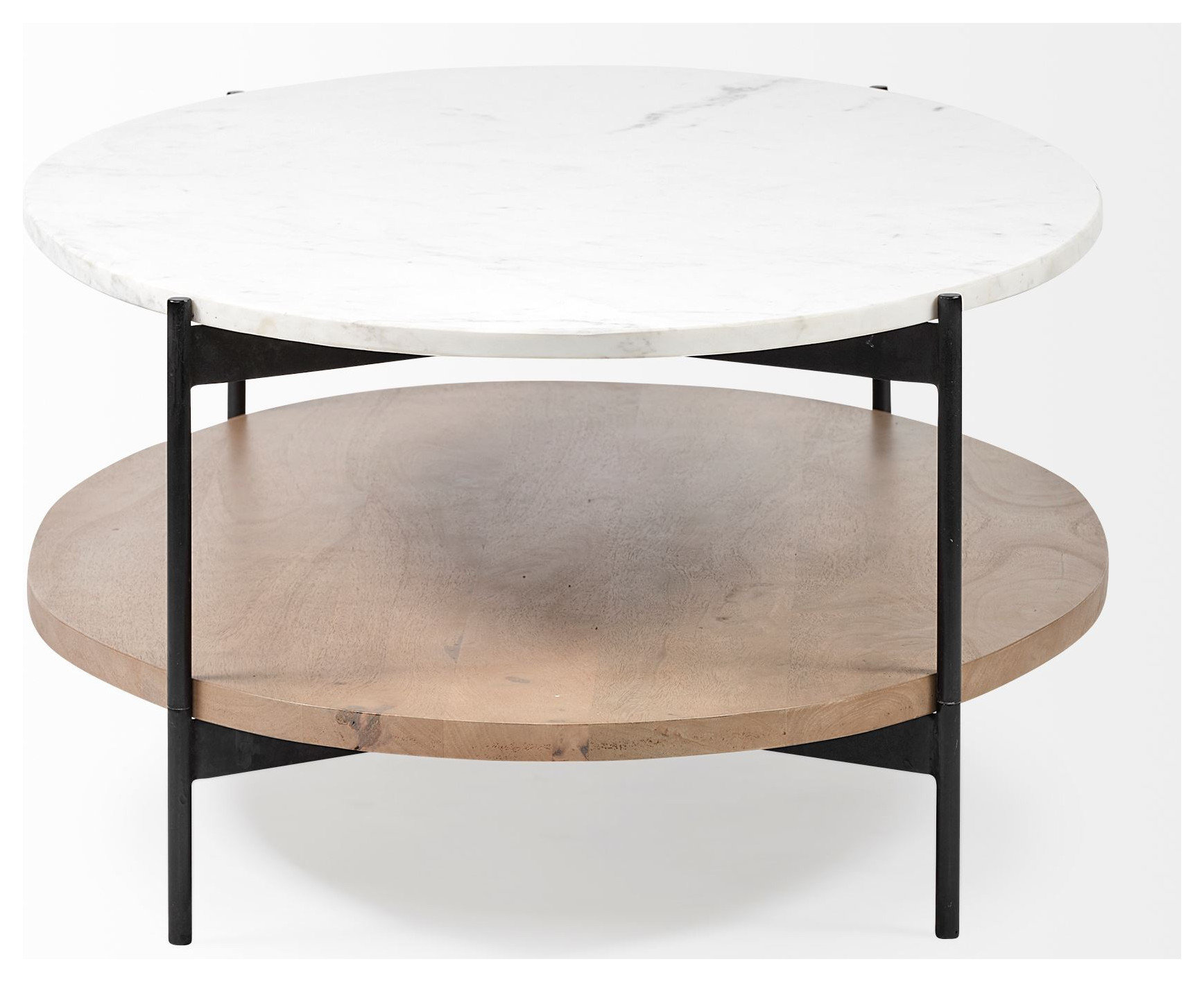 Larkin 48" Oval White Marble & Solid Wood Shelf w/Black Metal Frame ...