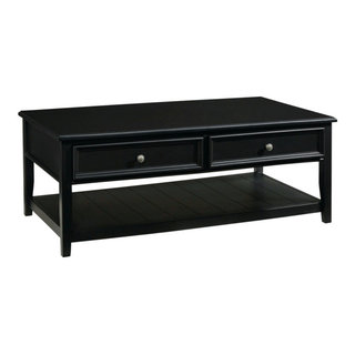 Billy 50" Rectangular Coffee Table, 2 Drawers, Plank Style Shelf, Black ...