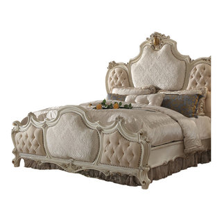 ACME Picardy Bed, Fabric and Antique Pearl, California King ...