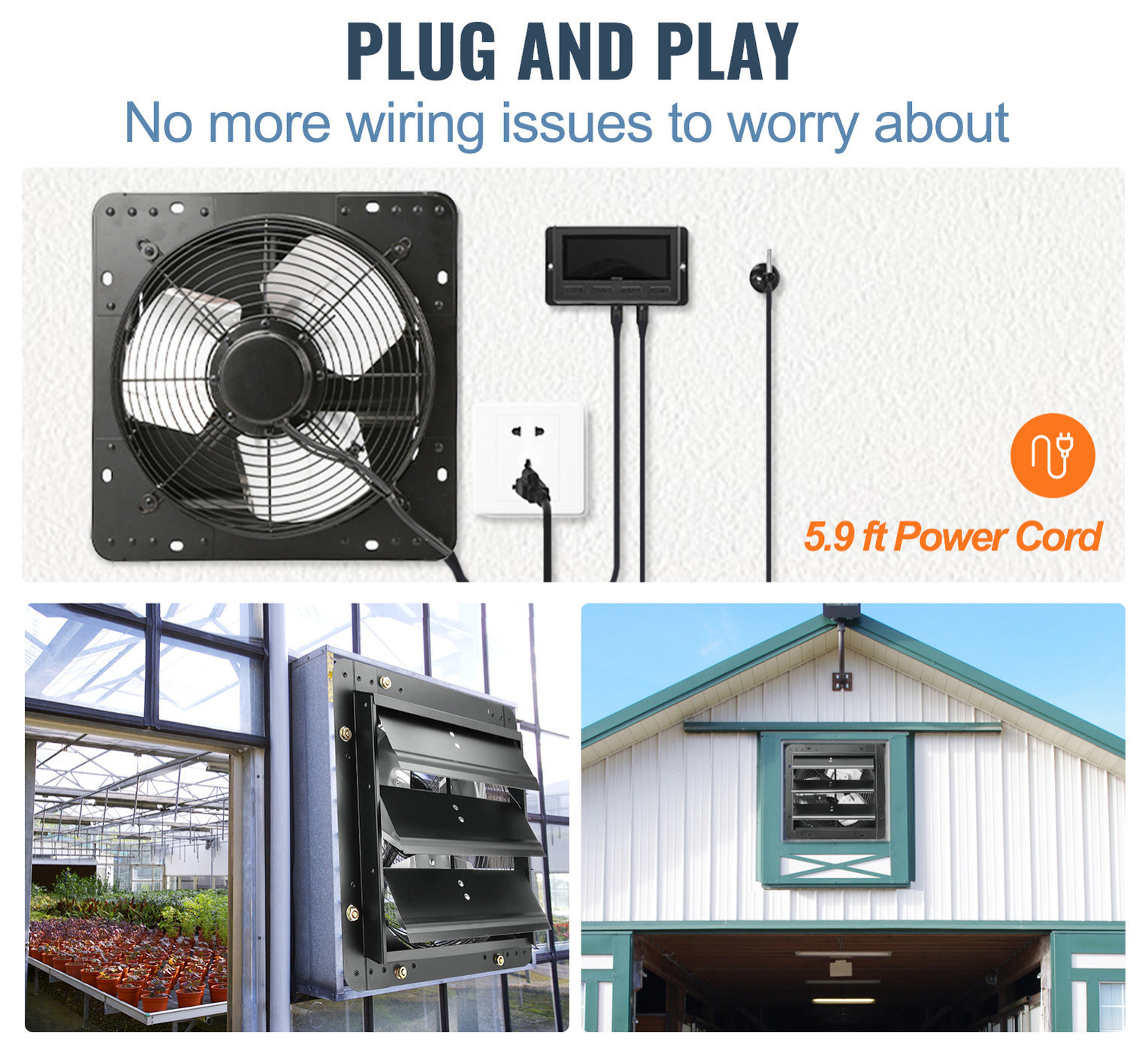 VEVOR Shutter Exhaust Fan Wall-mount w/ Remote Control, 12 ...