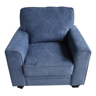 Fabric Upholstered Wooden Chair Welt Trim Pillow Backrest, Blue ...