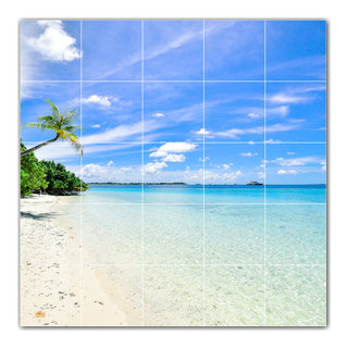 Beach Ceramic Tile Wall Mural HZ500079, 60" Wide x 60" High - Tropical ...