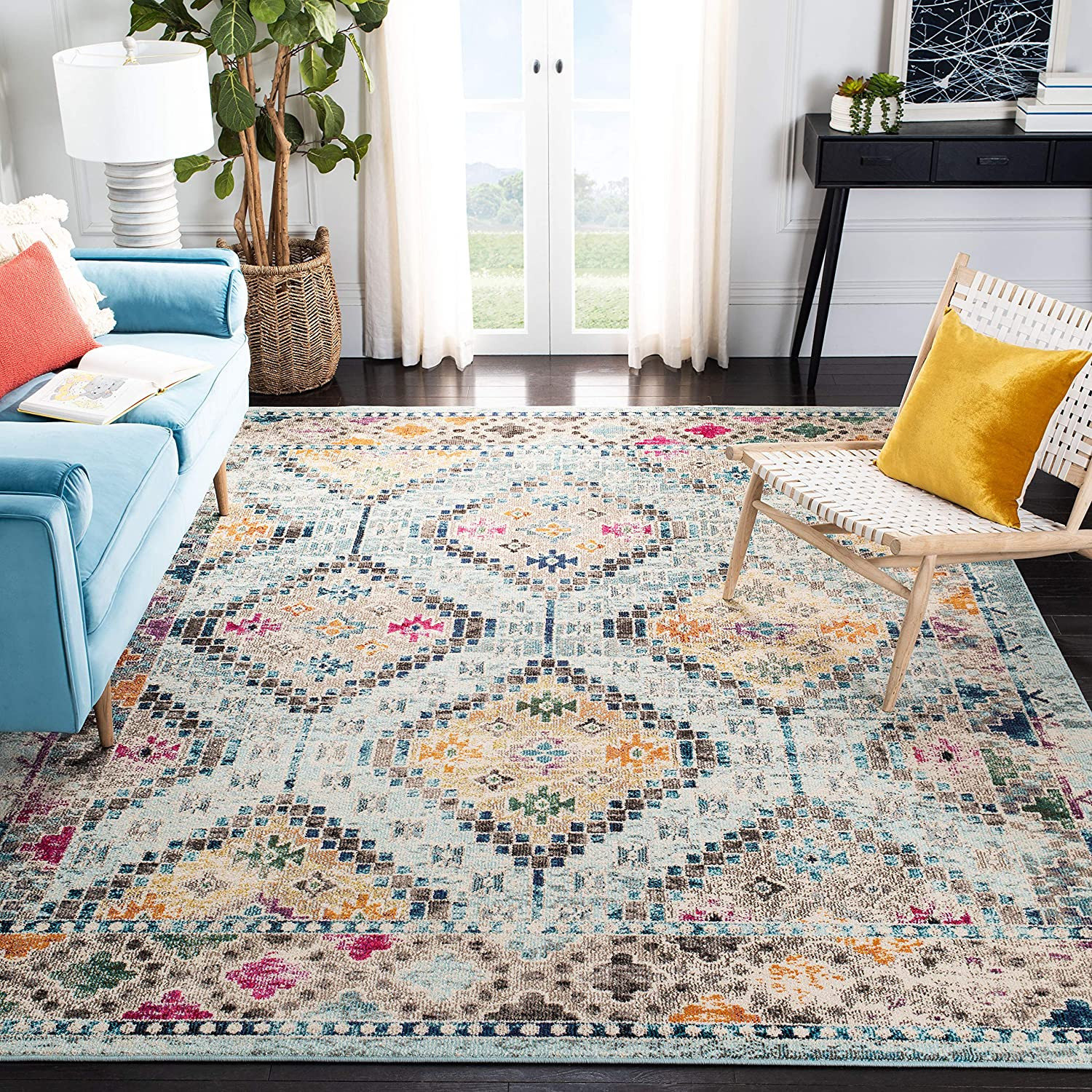 Chic Boho Diamond Design Area Rug, Non-Shedding, Easy Care ...