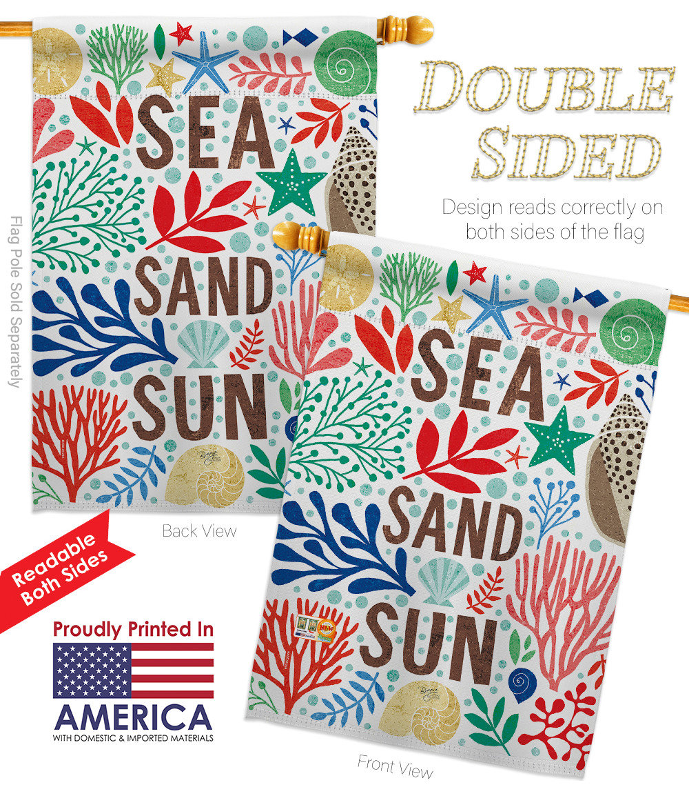 Sea Sand Sun Coastal Nautical House Flag Set, 28" X 40" X 0.1" - Modern ...
