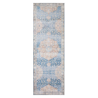 Loloi II Layla 7'6" x 9'6" Rug in Blue and Tangerine, 2'6"x9'6" Runner ...
