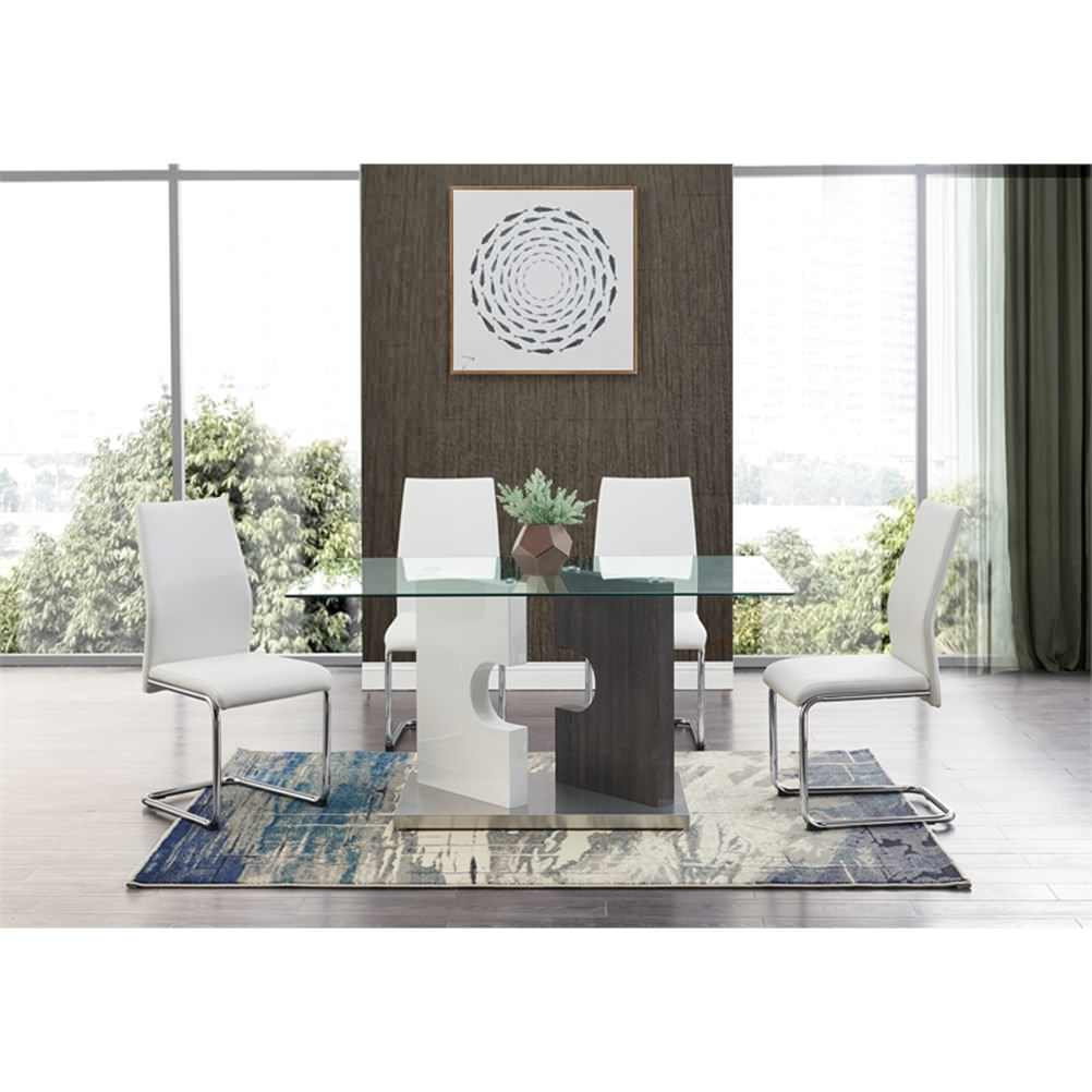 Global Furniture USA Aiah Gray/White Pedestal and Glass Top Dining ...