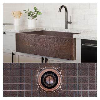 Luxury 33-Inch Heavy 12-GAUGE Dark Patina Copper Farmhouse Sink, Flat ...