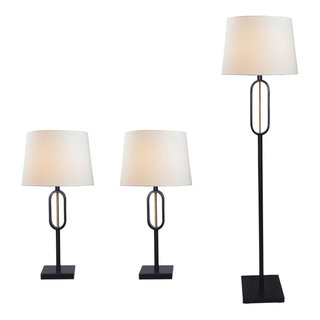 Metal, Set of 3, 25/62"H, Top Oval Accent Lamps, Black/Gld ...