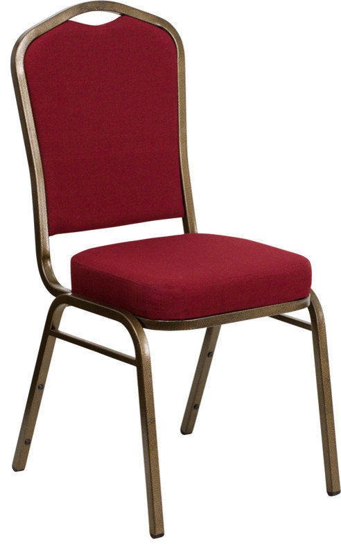 HERCULES Crown Back Stacking Banquet Chair, Burgundy Fabric, Gold Vein ...