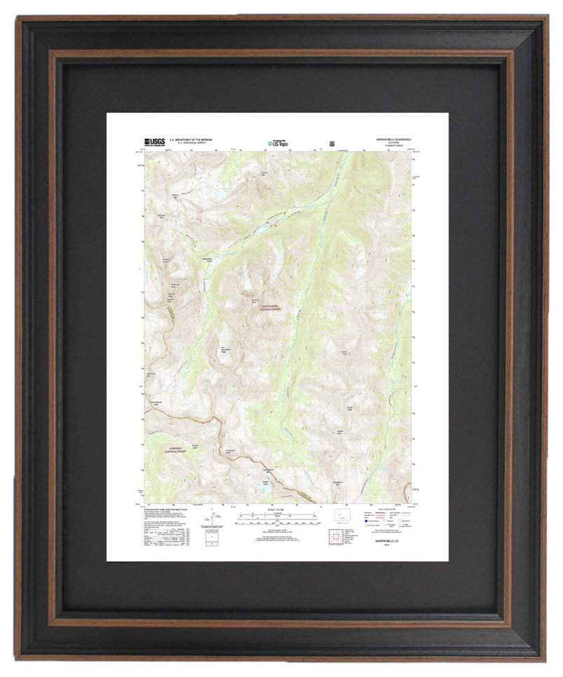 Framed Topographic Map, Maroon Bells, Colorado, Standard - Traditional ...
