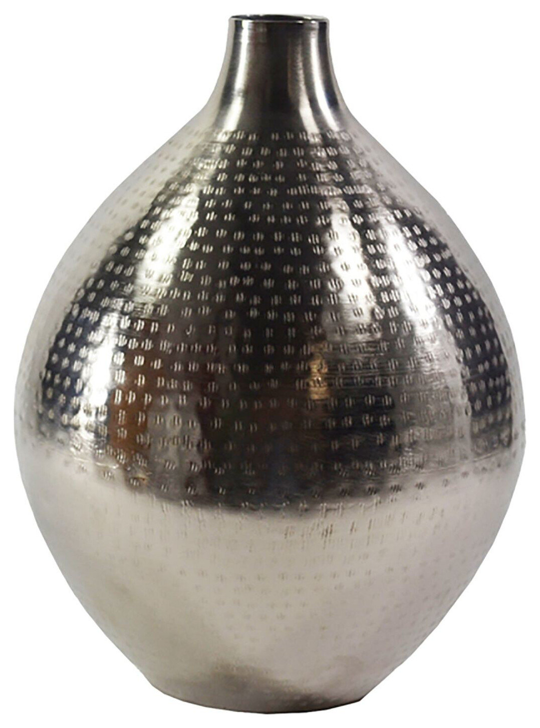 13 Inch Pot Bellied Shaped Iron Vase with Narrow Opening, Silver ...