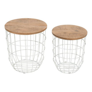 Nested Storage Solid Wood and Metal Basket End Tables (Set of 2 ...