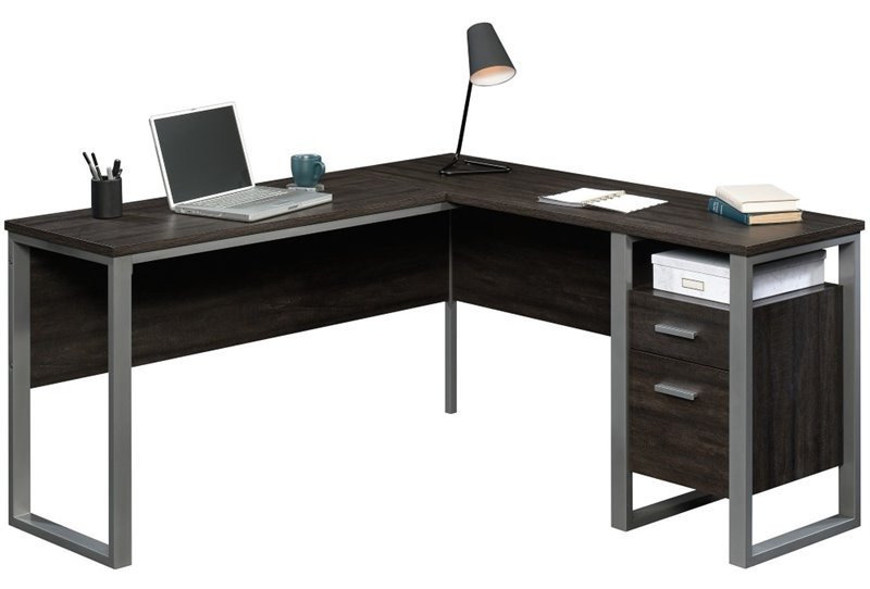 Sauder Rock Glen Engineered Wood L-Shaped Writing Desk in Black Walnut ...