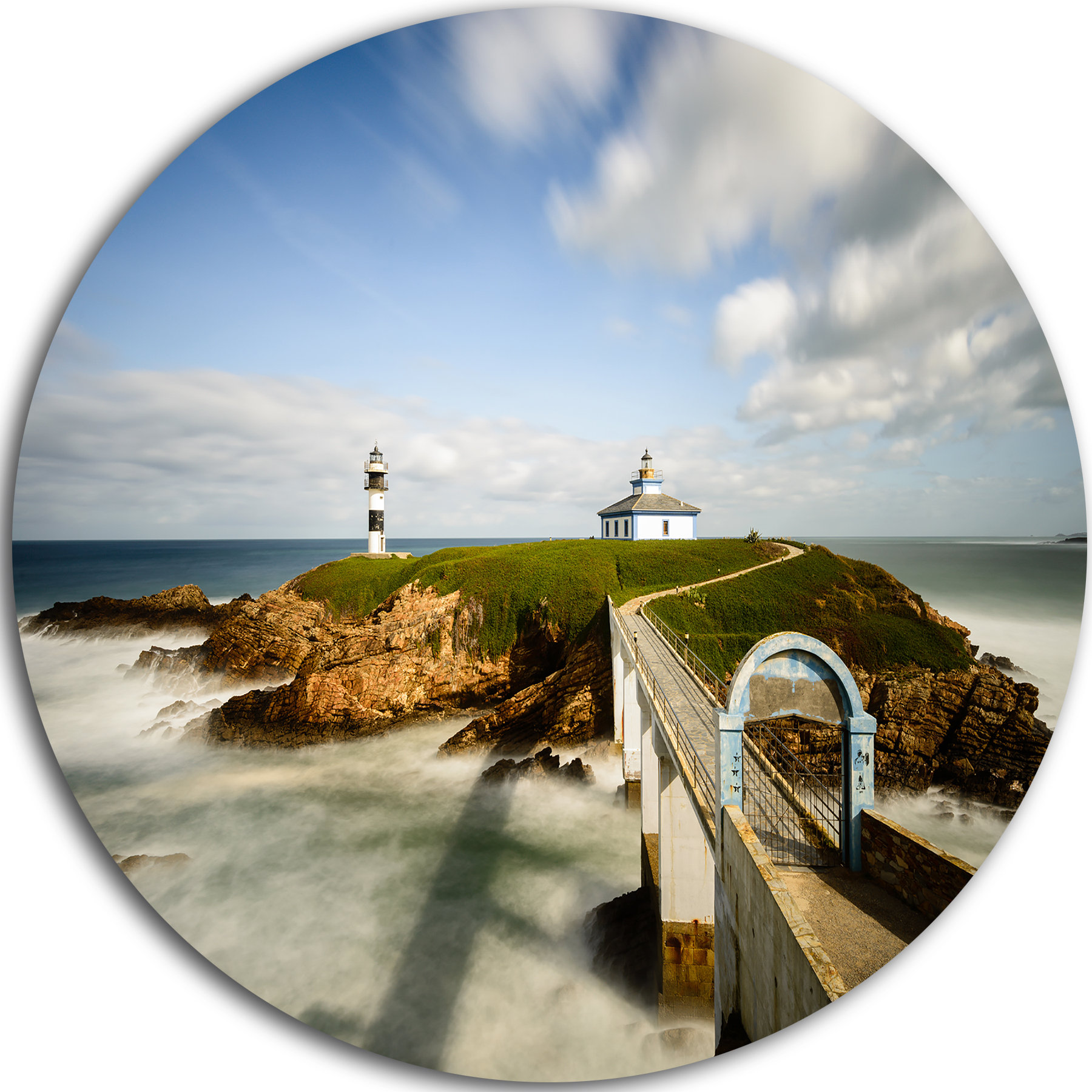 Cloudy Illa Pancha Lighthouse, Seashore Photo Round Wall Art, Disc of ...