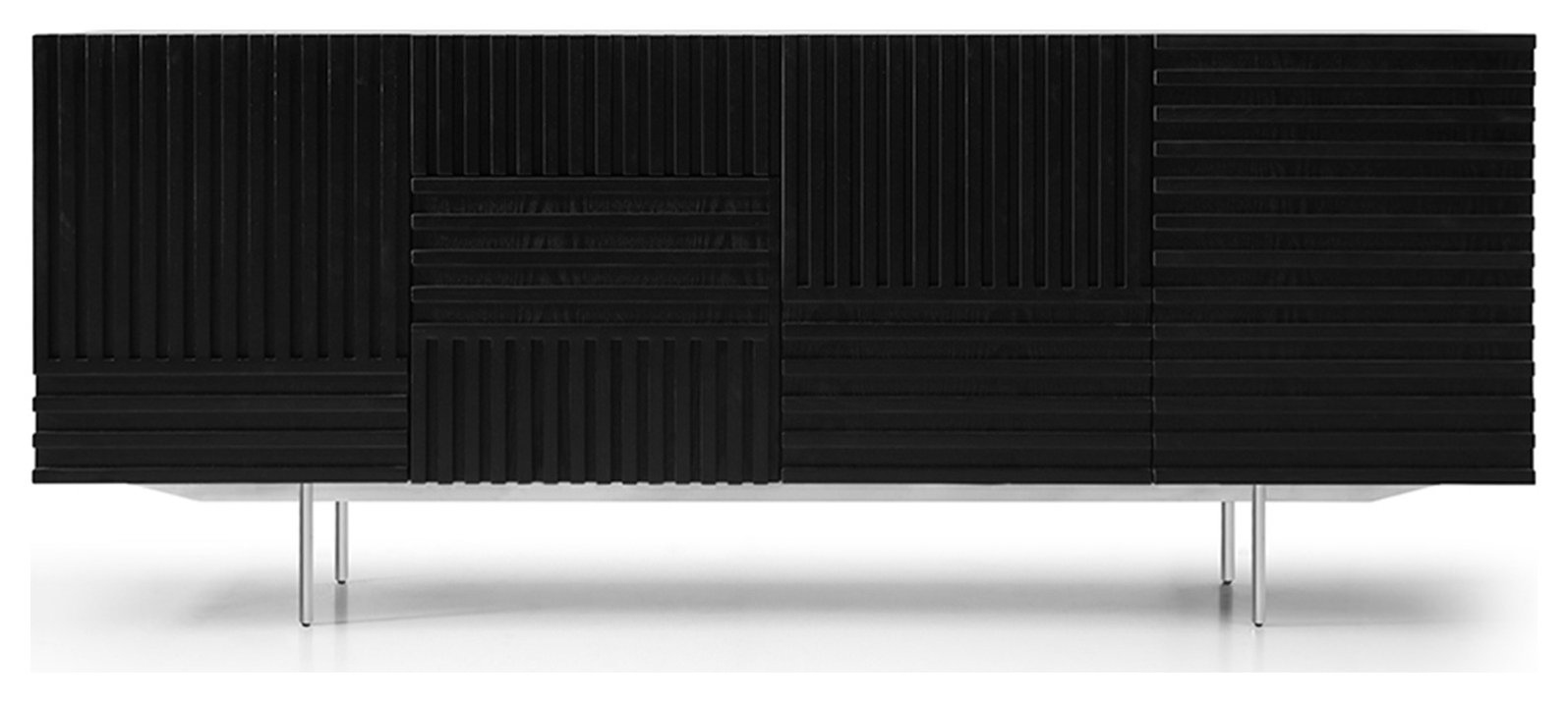 78.7" Modern Motley Buffet Black Ash Wood Polished Stainless ...