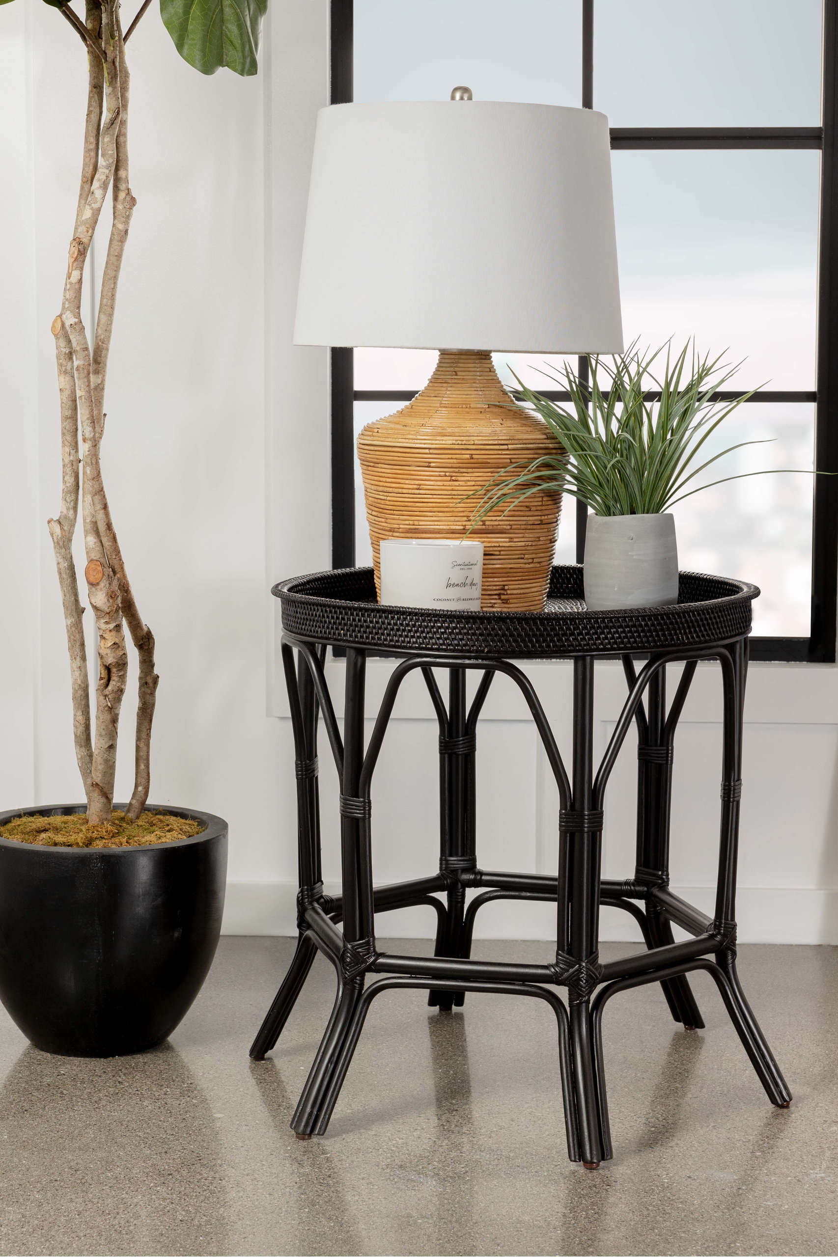 Antonio Round Rattan Tray Top Accent Table Black - Tropical - Side ...