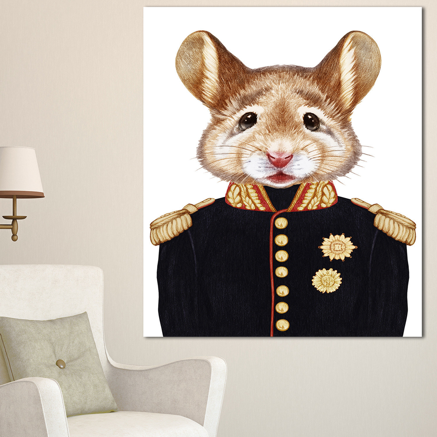 Mouse in Military Uniform, Animal Canvas Art Print, 30"x40" - Eclectic ...