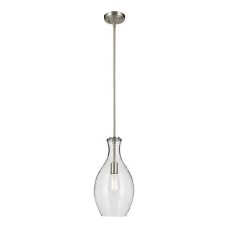 Everly 17.75" 1-Light Bell Pendant With Clear Glass, Brushed Nickel ...