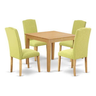3Pc Square 36" Table And Pair Of Parson Chair, Oak Leg And Fabric ...