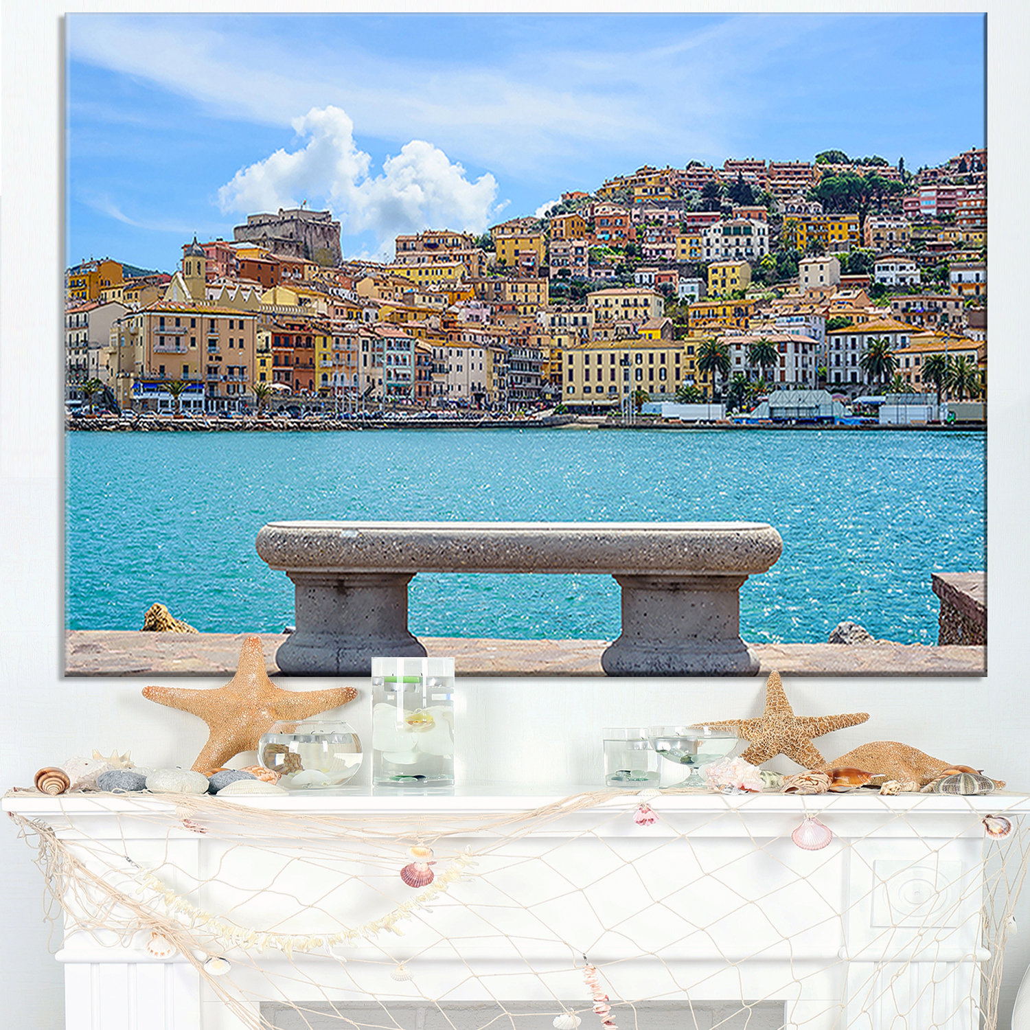 "Seafront Bench in Port Santo Stefano" Seashore Wall Art, 60"x28 ...