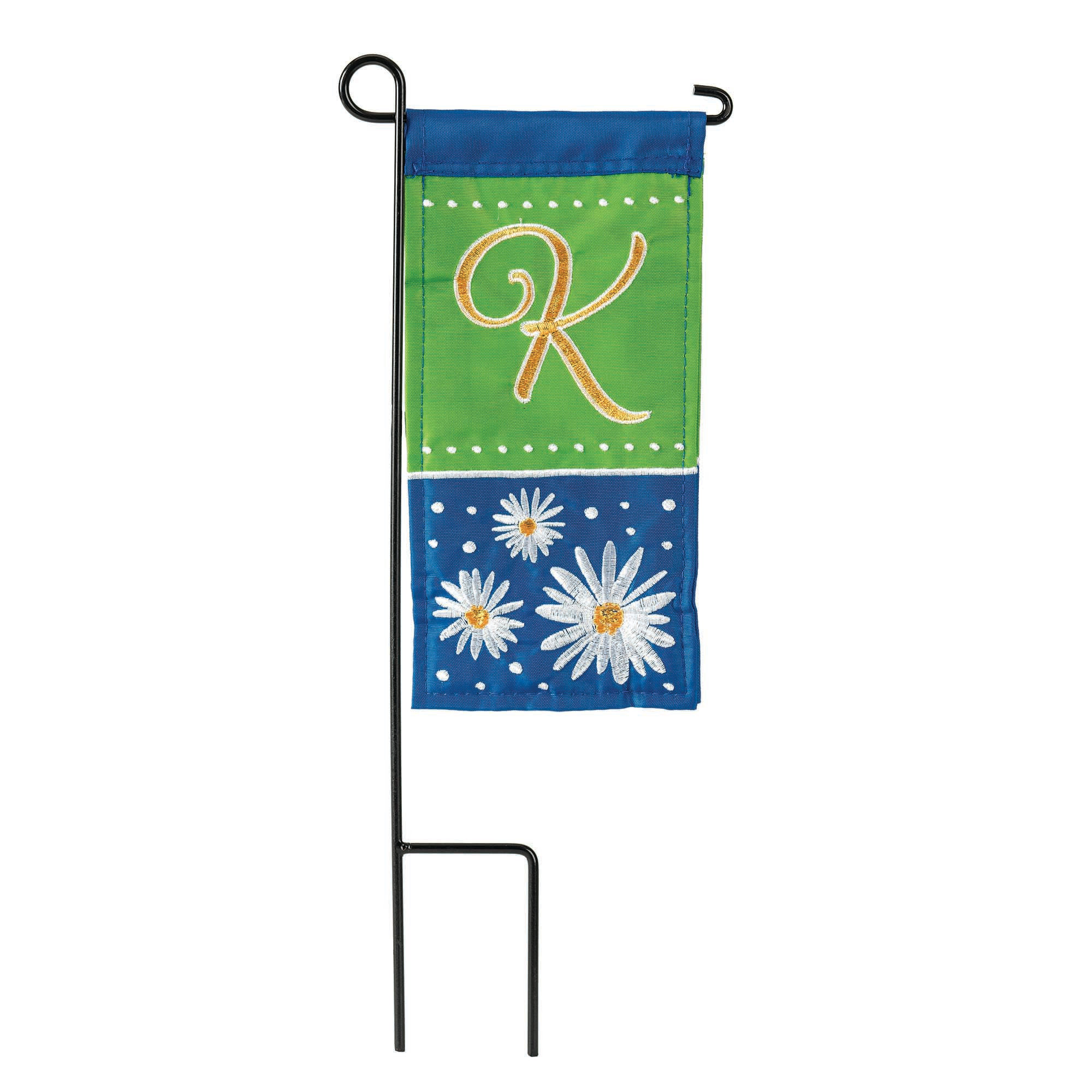Flag Double Applique Daisy Monogram K Burlap Mini - Traditional - Flags ...