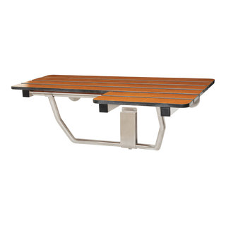 ADA Wall Mount Folding Teak Phenolic Transfer Bench Shower Seat, Left ...
