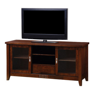 Transitional TV Console with Doors and Shelves, Brown - Transitional ...