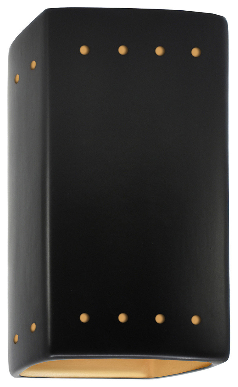 Small Rectangle With Perfs Outdoor Wall Sconce, Open, Matte Black, Gold ...