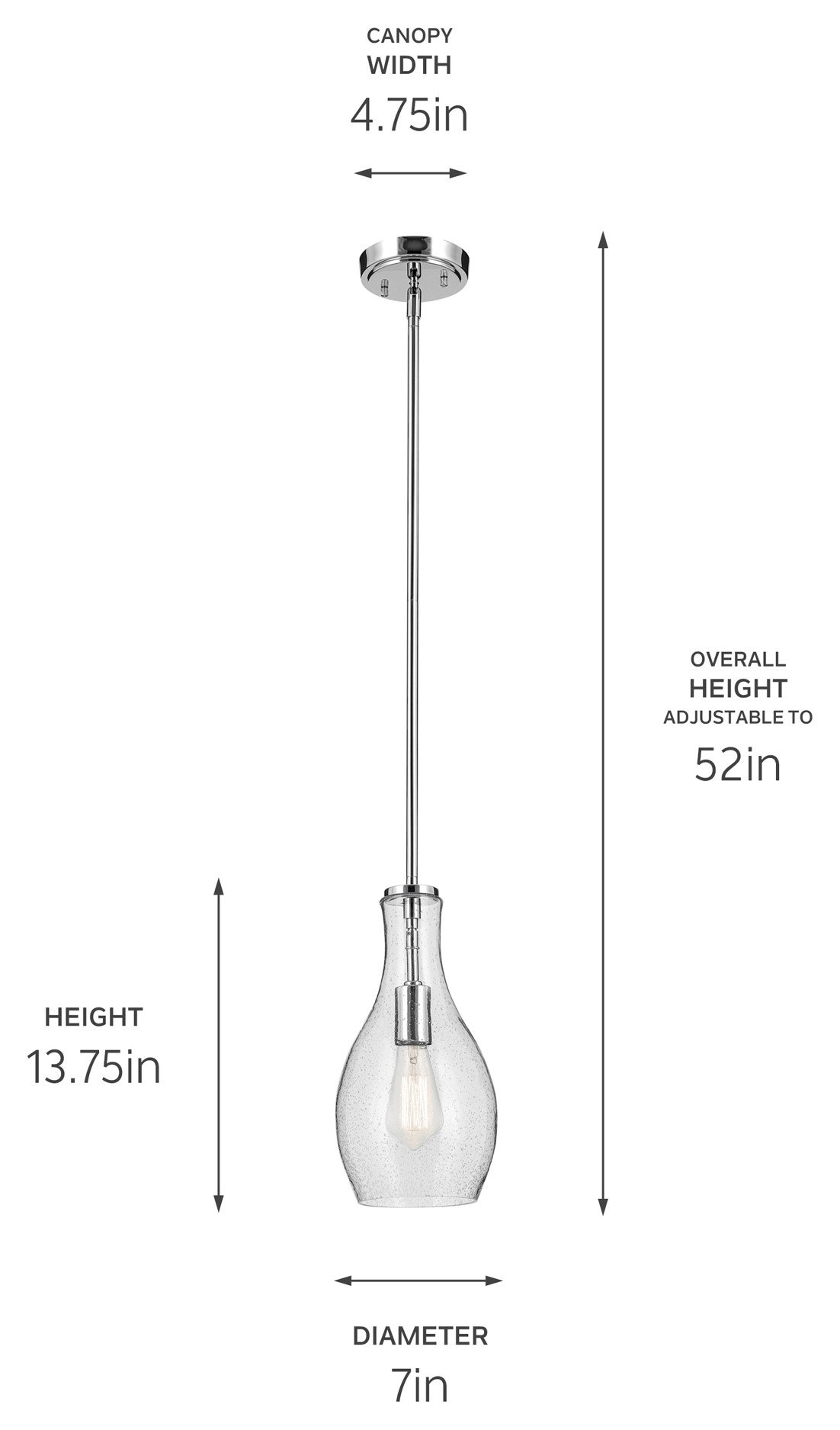 Everly 13.75" 1-Light Bell Pendant With Clear Seeded Glass, Chrome ...