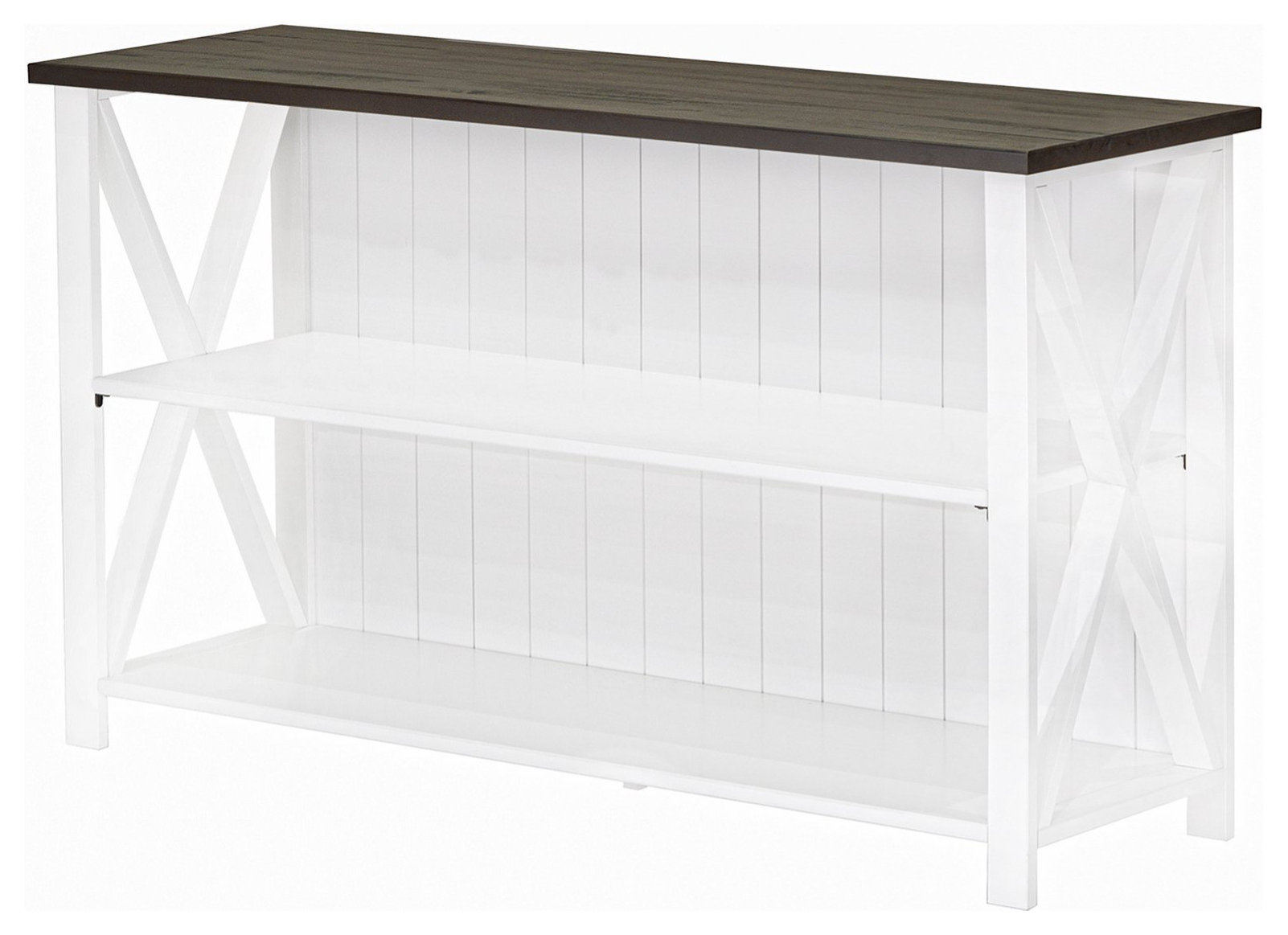 Modern Farmhouse Console Table, X-Shaped Sides With Open Shelves, White ...