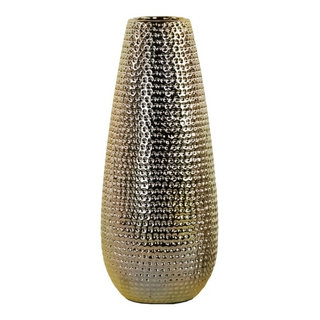 Ceramic Round Vase With Dimpled Pattern, Large, Gold - Contemporary ...