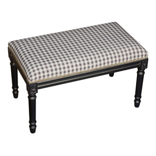 Carved Upholstered Bench, Matte Black - Traditional - Upholstered ...