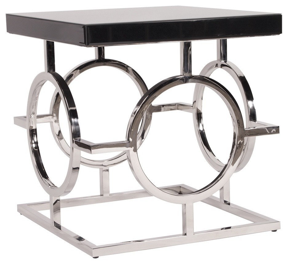 Howard Elliott Stainless Steel End Table With Black Top, 24x24x26 ...