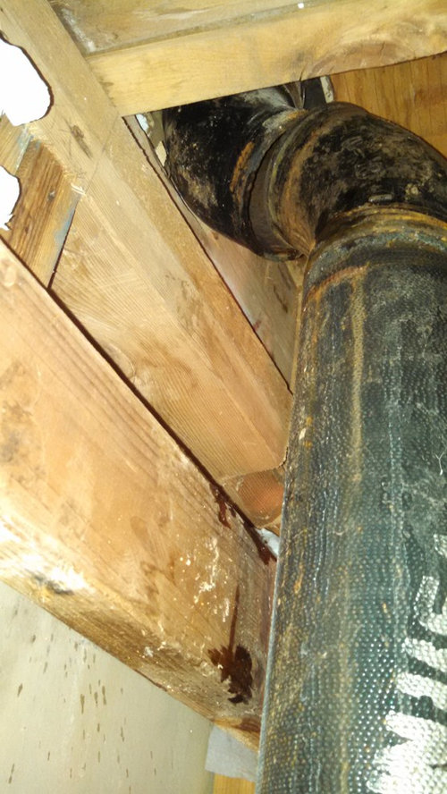 Waste pipe uneven elbow leak