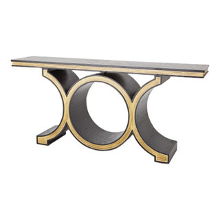 Stunning Midcentury Chain Link Console Table, Black Gold Dark Wood ...