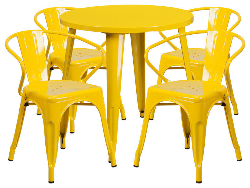 Flash Commercial Grade 30" Round Yellow Metal Table Set with 4 Arm ...
