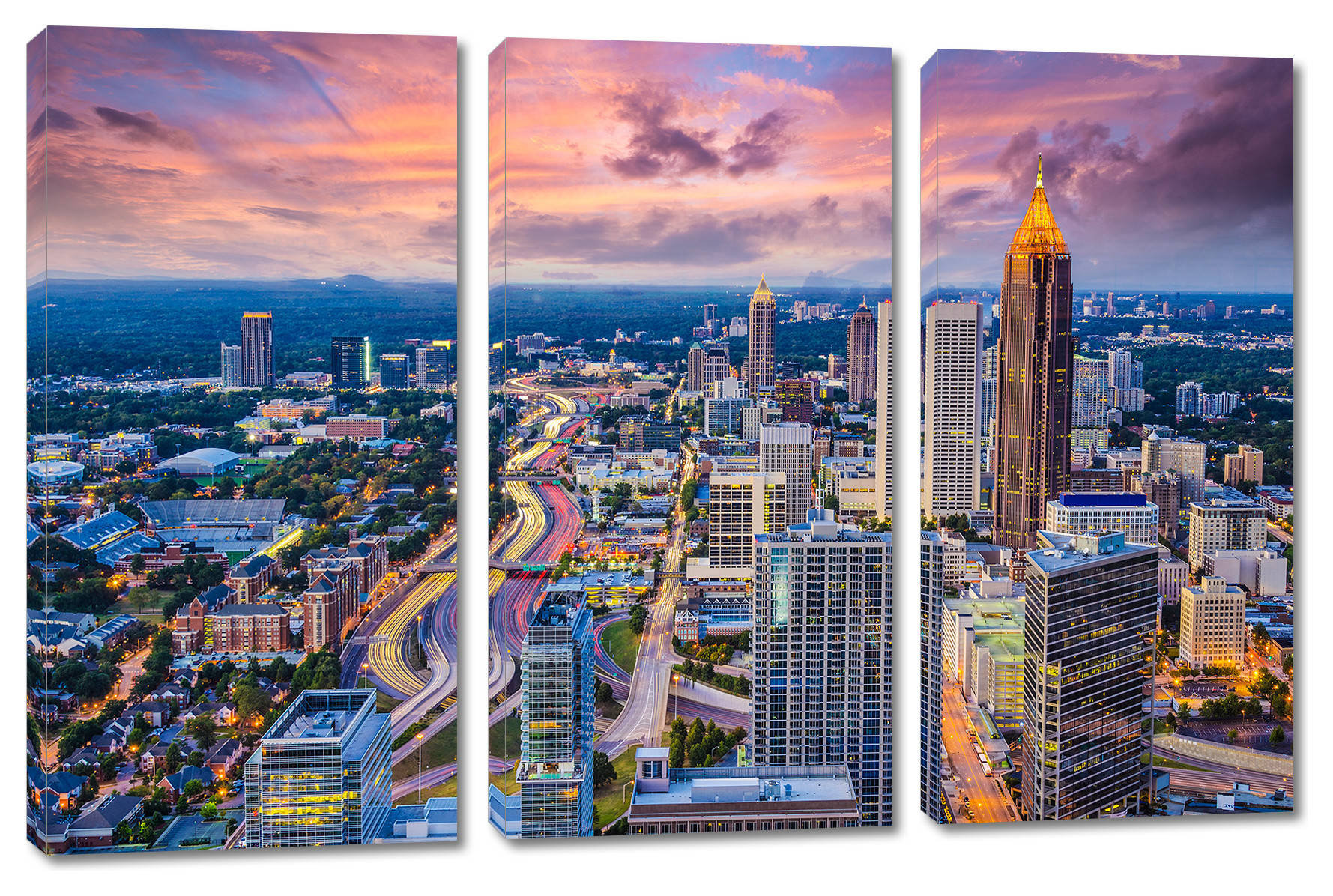 Atlanta Georgia Skyline Canvas Print Wall Art, 3 Panel Split, Triptych ...