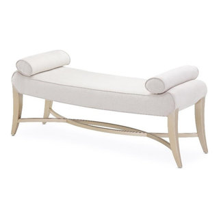 Michael Amini Malibu Crest Faux-Suede Bed Bench - Doeskin/Chardonnay ...