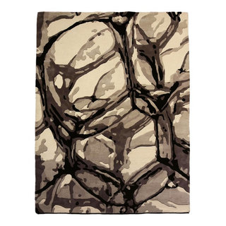 Modern Abstract Black Ivory Shapes Rug 8x10 , Gray Organic Entwined ...