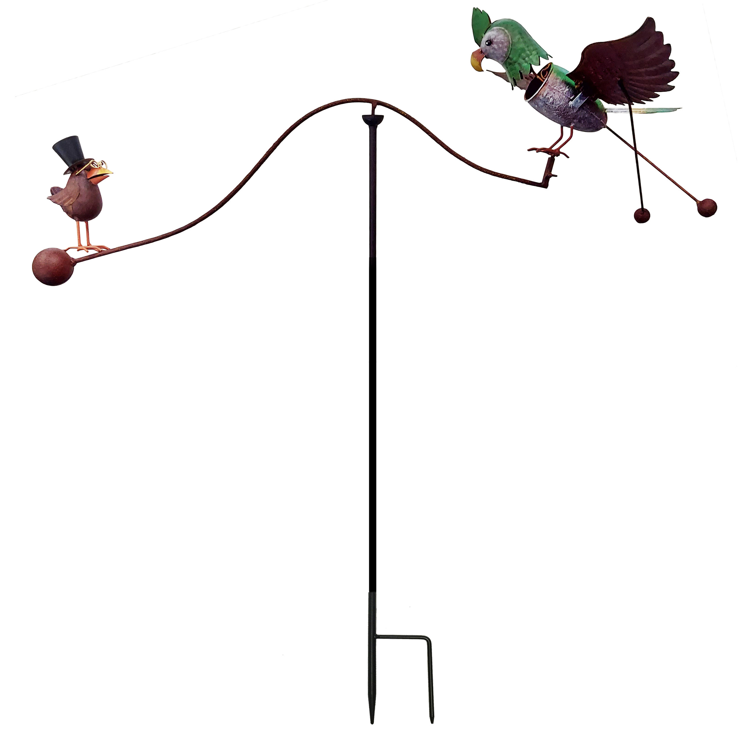 Rustic Metal Kinetic Birds Spinning Balancer Garden Stake - Rustic ...