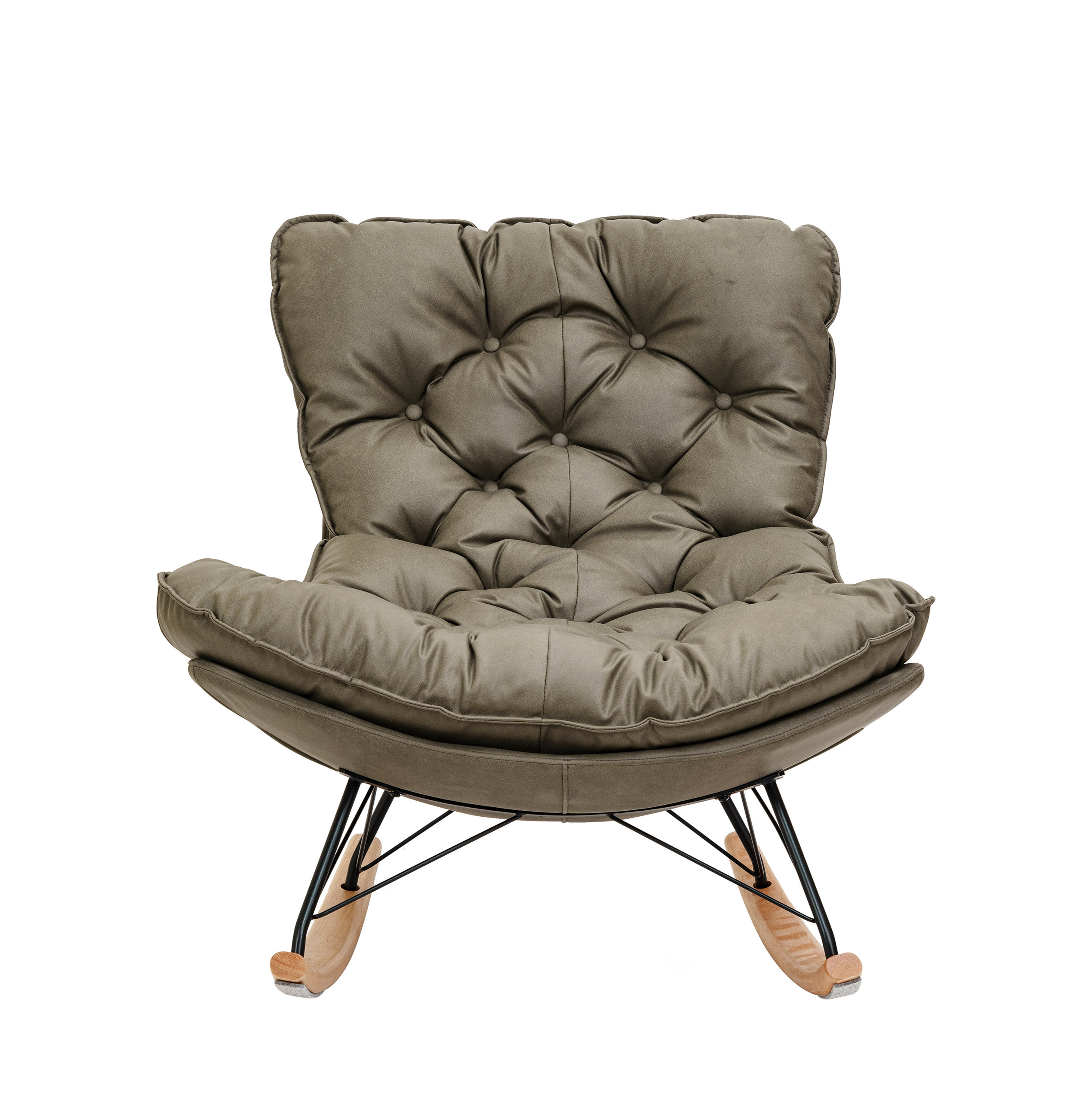 Fabric Upholstered Metal Rocking Chair With Wood Feet, Olive Green ...