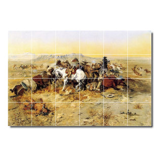 Charles Russell Western Painting Ceramic Tile Mural #37, 72" Wide x 48 ...