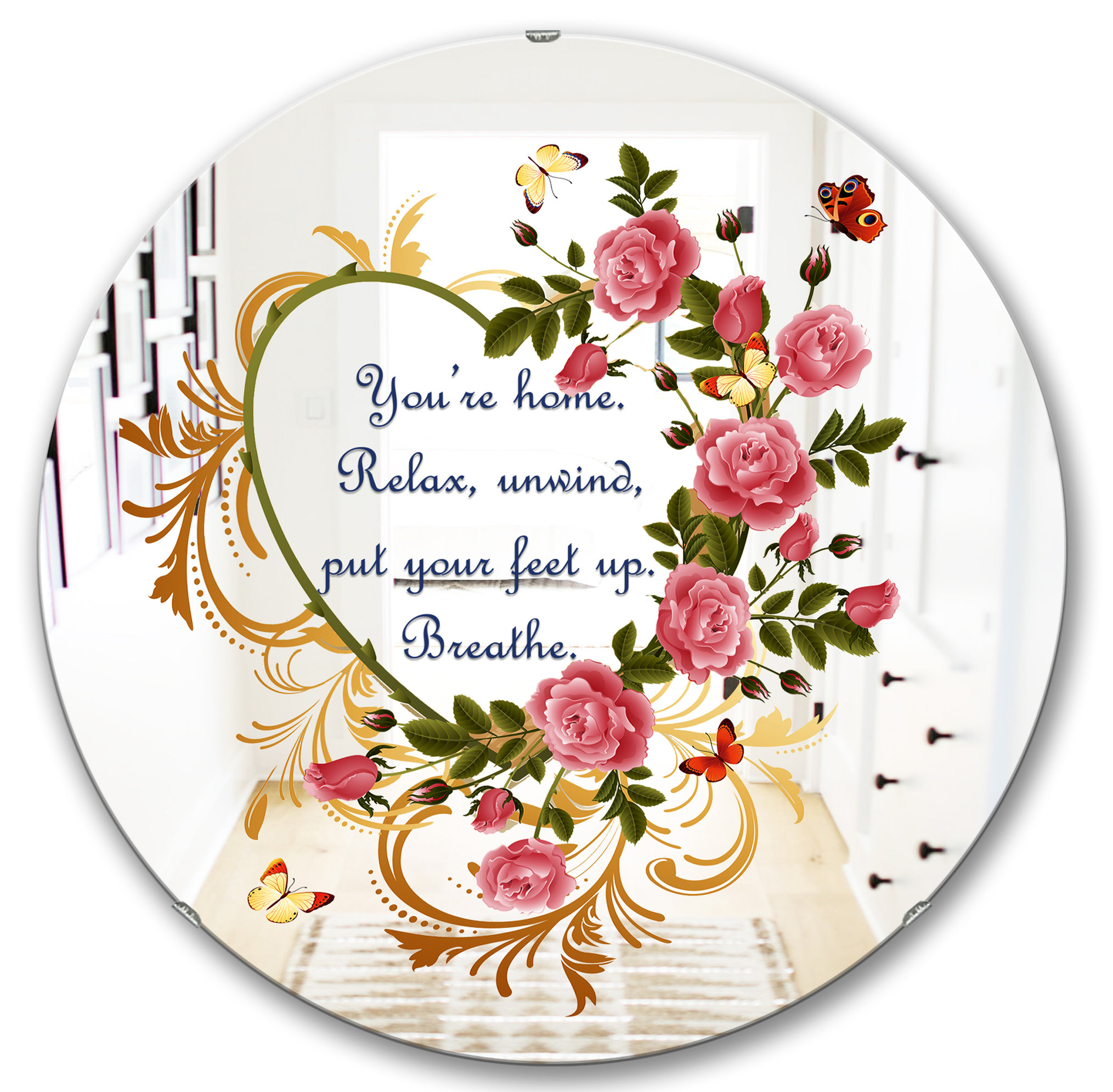 Designart You Are Home. Relax. Flower Heart Cabin And Lodge Round Wall ...