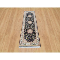 Midnight Blue, Nain Design, 250 KPSI, Wool Hand Knotted Runner Rug, 2'6 ...