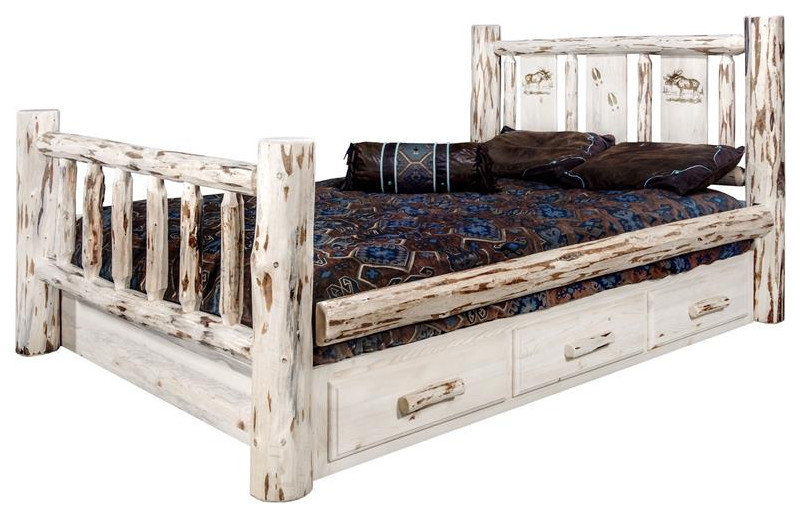 Montana Woodworks Wood Full Storage Bed with Engraved Moose Design in ...
