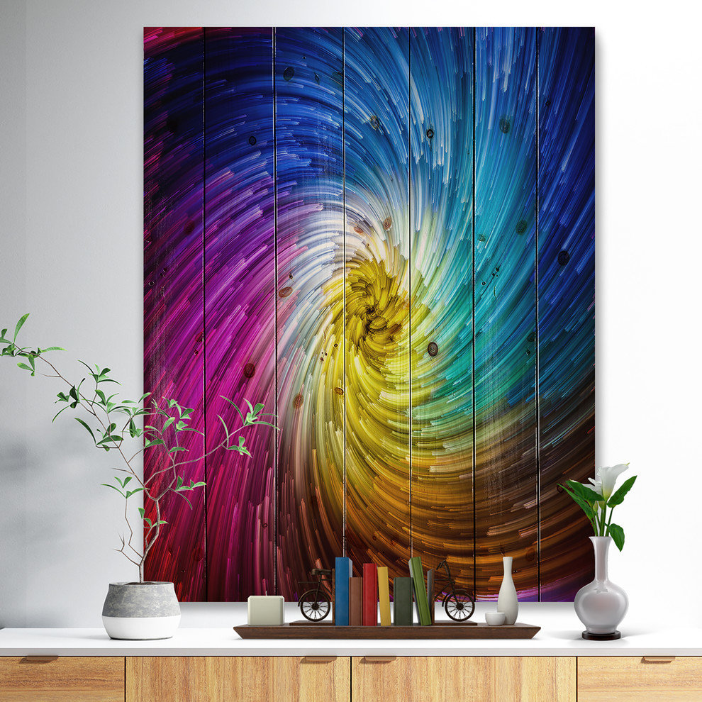 Designart Unfolding Vibrant Vortex Wood Print Art On Natural Pine Wood ...