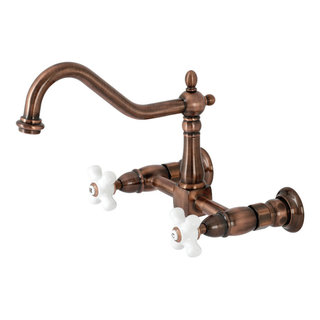 Kingston Brass KS124XPX-P Heritage Wall Mount Bridge Kitchen Faucet, 12 ...