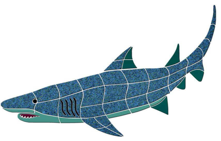 Shark 1 Ceramic Swimming Pool Mosaic, 60"x37" - Beach Style - Accent ...